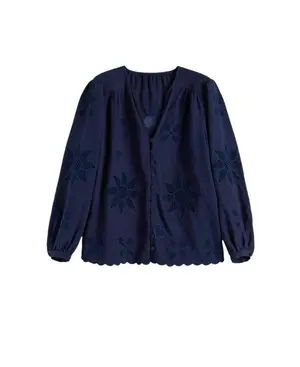 Chinti & Parker Linen-blend Broderie Blouse - Navy