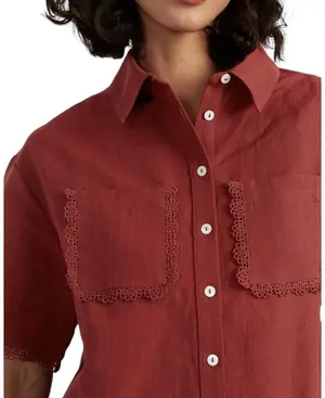 Chinti & Parker Linen-blend Scalloped Edge Shirt - Sienna