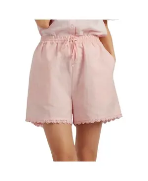 Chinti & Parker Linen-blend Scalloped Shorts - Light Pink