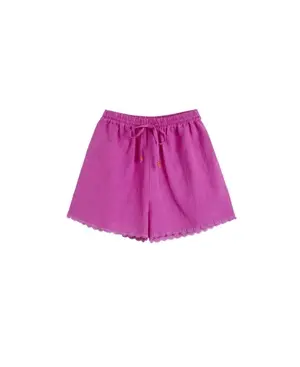 Chinti & Parker Linen-blend Scalloped Shorts - Magenta