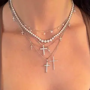 LENI JAMES Estella Pavé Cross Necklace