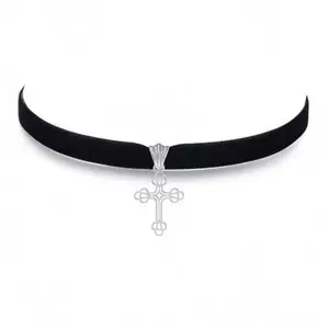 LENI JAMES Mini Billie Cross Choker Necklace - Silver/black