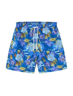 Robert Talbott Connery Floral Print Drawstring Swim Trunks - Blue