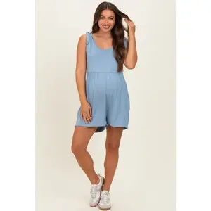 PINKBLUSH Knot Strap Maternity Romper - Blue