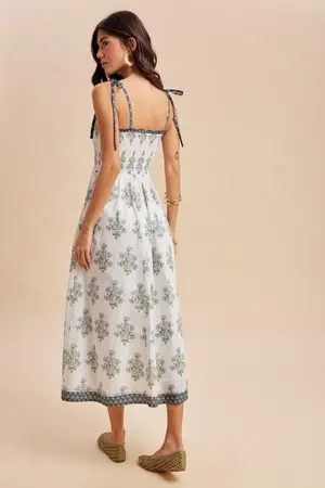 PINKBLUSH Floral Smocked Shoulder Tie Maxi Dress