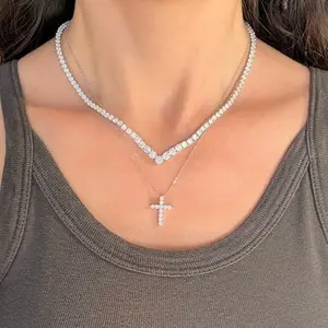 LENI JAMES Bella Moissanite Cross Necklace In Sterling