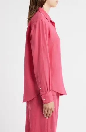 Frank & Eileen Relaxed Fit Linen Button-up Shirt - Raspberry