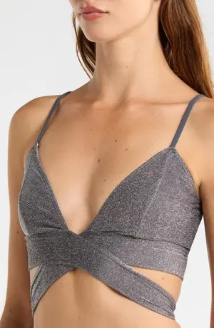 FREE-EST BY FREE PEOPLE Sydney Metallic Tie Front Bikini Top
