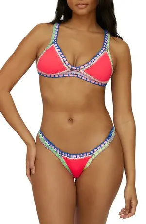 PQ SWIM Colorful Whipstitch Trim Bikini Bottoms - Red