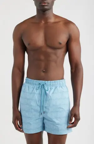 Bugatchi Cruz Print Swim Trunks - Teal
