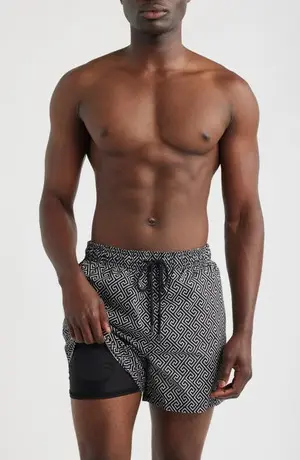 Bugatchi Cruz Print Swim Trunks