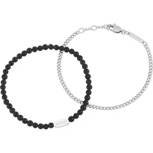 Estée Lauder Black Onyx Bead And Curb Chain Bracelet Set - Silver