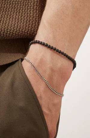 Estée Lauder Black Onyx Bead And Curb Chain Bracelet Set