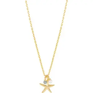 Estée Lauder Starfish Charm Necklace With Faux Pearl And Blue Lace Agate - Gold