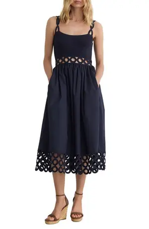 REISS Rita Cutout Sleeveless Midi Dress - Navy