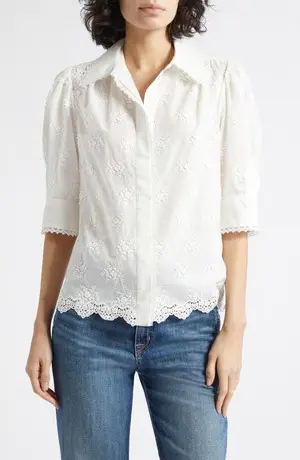 REISS Edwina Floral Embroidered Button-up Shirt