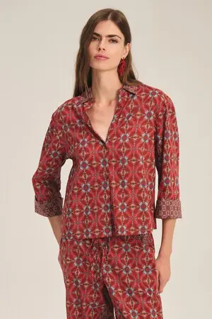 Velvet By Graham & Spencer Micah Geometric Print Cotton Cambric Shirt