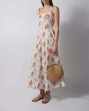 DÔEN Clea Midi Dress Floral Print Cotton Voile