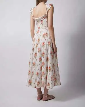 DÔEN Clea Midi Dress Floral Print Cotton Voile