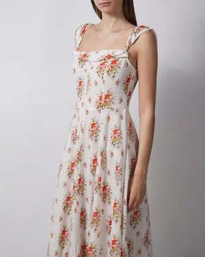 DÔEN Clea Midi Dress Floral Print Cotton Voile