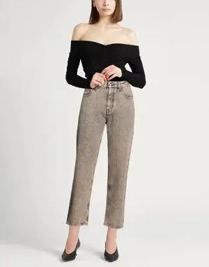 MOORER Cotton Denim Mom Jeans With Leather Trims