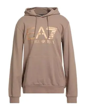 EA7 Hooded Sweatshirt With Logo Print - Beige