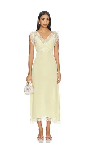 TANNER FLETCHER Lace Trim Midi Dress - Yellow