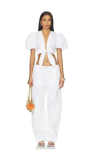 Susana Monaco Poplin Bubble Sleeve Tie Front Top