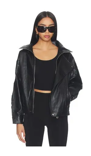 LISA SAYS GAH Faux Leather Zip-up Jacket With Polka Dot Lining