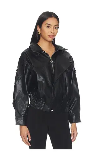 LISA SAYS GAH Faux Leather Zip-up Jacket With Polka Dot Lining