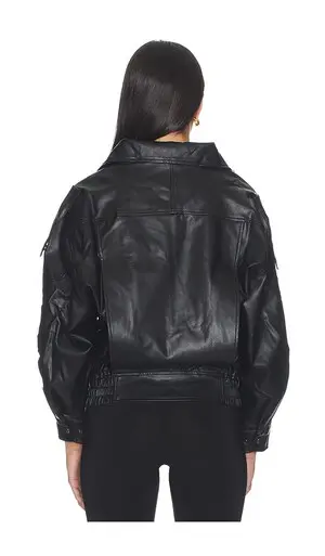 LISA SAYS GAH Faux Leather Zip-up Jacket With Polka Dot Lining