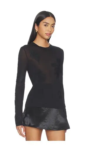 OPERASPORT Ziva Sheer Top With Floral Appliqués