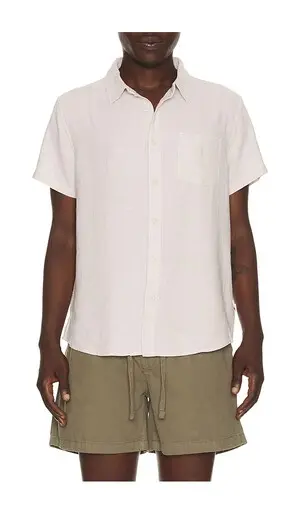 VINTAGE SUMMER Linen Button Down Shirt In Tan