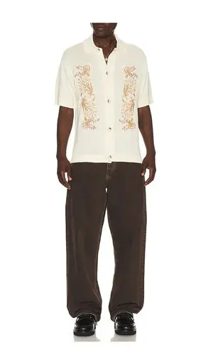 Central Park West Anderson Embroidered Camp Shirt In Cream