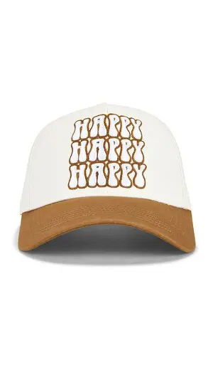 HAPPY CAPS Stacked Bubble Logo 5 Panel Cap - Toasted Peanut & Bone