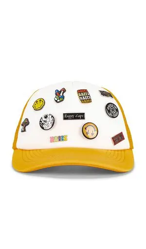 HAPPY CAPS Embellished Trucker Hat - White & Gold