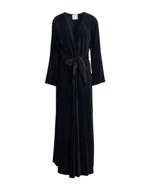 FORTE_FORTE Velvet Maxi Dress With Deep Neckline And Belt - Blue