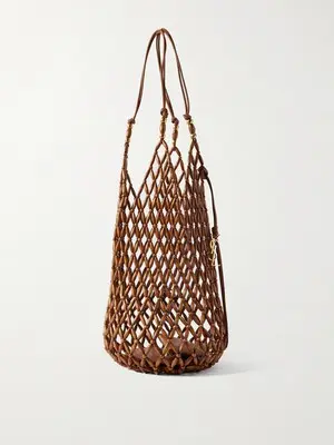 Saint Laurent Beaded Wood Tote With Leather Trim