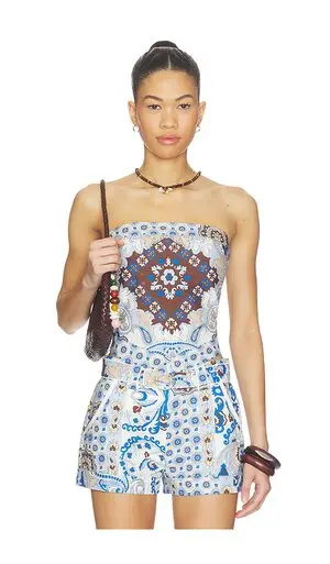 Central Park West Paisley Hankerchief Bandeau Top - Blue Multi