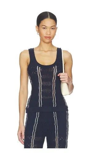 Central Park West Amber Squiggle Stitch Tank - Navy
