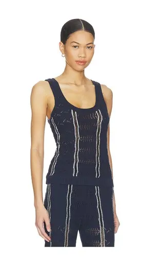 Central Park West Amber Squiggle Stitch Tank - Navy