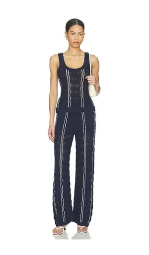 Central Park West Amber Squiggle Stitch Tank - Navy