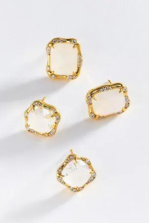 Anthropologie Stone Post Earrings, Set Of 2 - Clear/opal