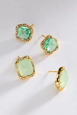 Anthropologie Stone Post Earrings, Set Of 2 - Lime