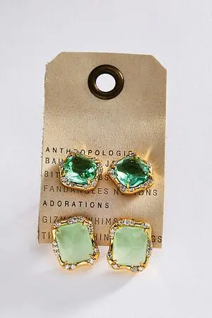 Anthropologie Stone Post Earrings, Set Of 2 - Lime