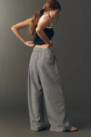 4OUR DREAMERS Gingham Wide Leg Drawstring Pants