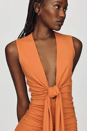 Susana Monaco Sleeveless Maxi Dress With Plunging Neckline And Ruched Detailing