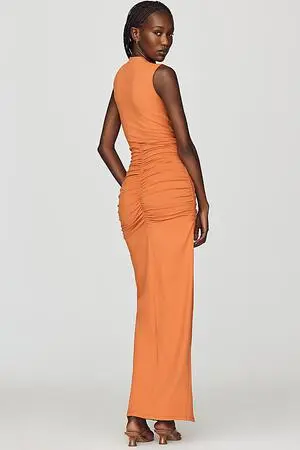 Susana Monaco Sleeveless Maxi Dress With Plunging Neckline And Ruched Detailing