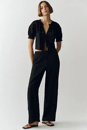 Rails Linen Embroidered Tie Front Blouse