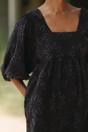 CELANDINE Puff-sleeve Cotton Romper